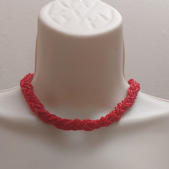 Vintage | Jewelry | Vintage Flirty Red Braided Lucite Seed Beads Choker ...